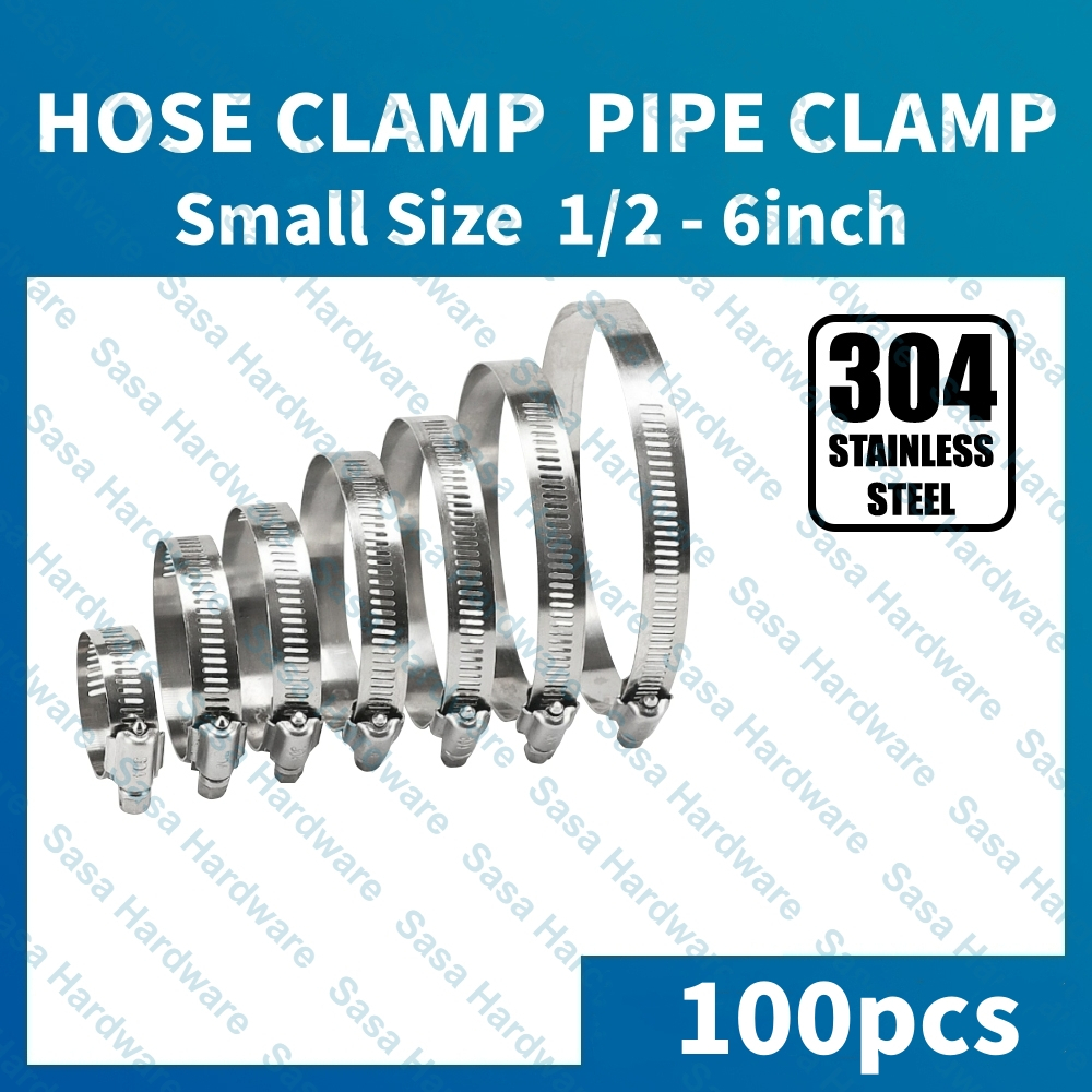 100PCS SS304 Hose Clamp Hose Clip Adjustable Pipe Clamp/LPG Air Clamp 1 ...