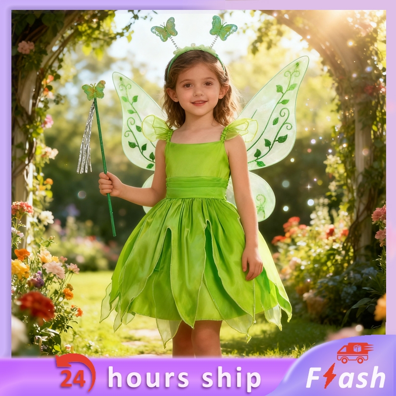 Tinkerbell dress for Girls Christmas Costume for Kids Green Tinkerbell ...