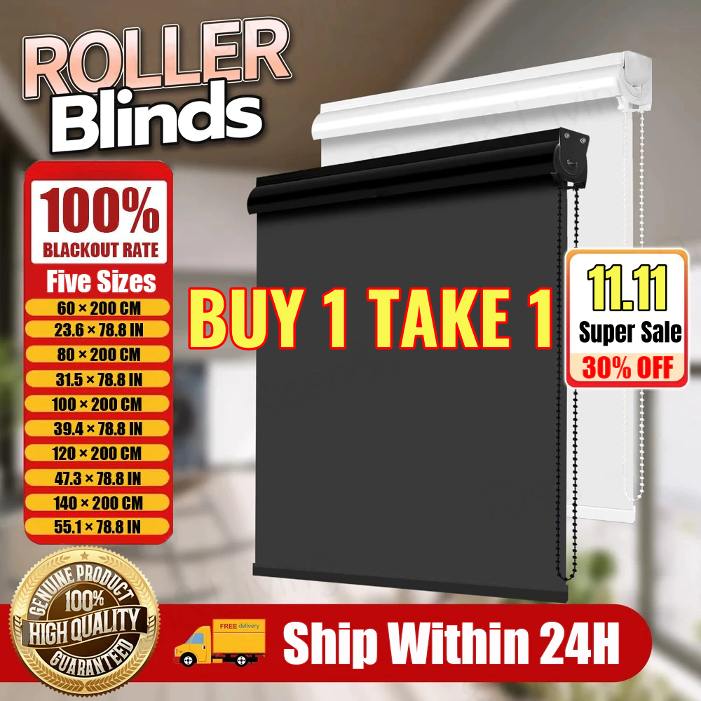 【BUY 1 TAKE 1】100% Blackout Window Roller Shades for Lightproof Blinds ...