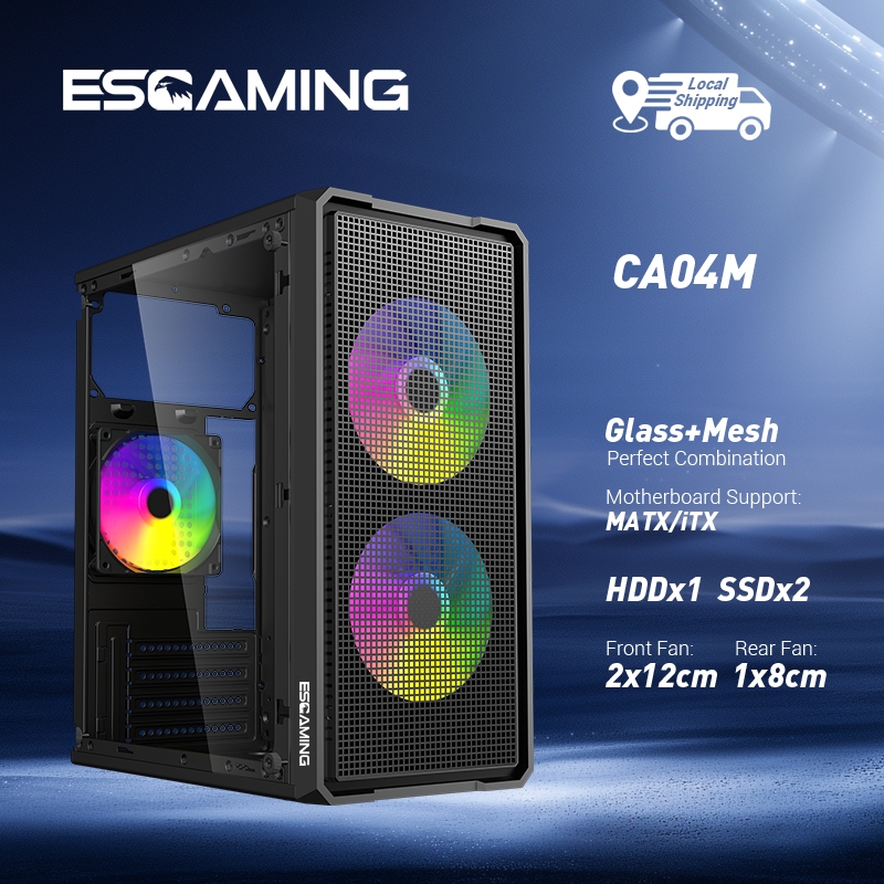 Esgaming CA04M Black Modern Mesh Gaming Pc Case Mid Tower Seaview ...