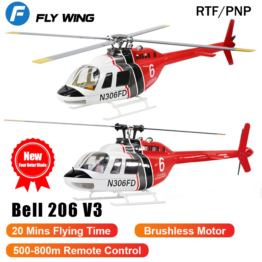 FLY WING Bell 206 V3 RC Helicopter RTF 10 Channel 1/16 Brushless Motor ...