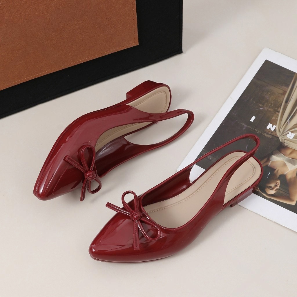 WALKSHOES New2025 Pointed Bow Wrap Jelly rubber Material French Heel ...