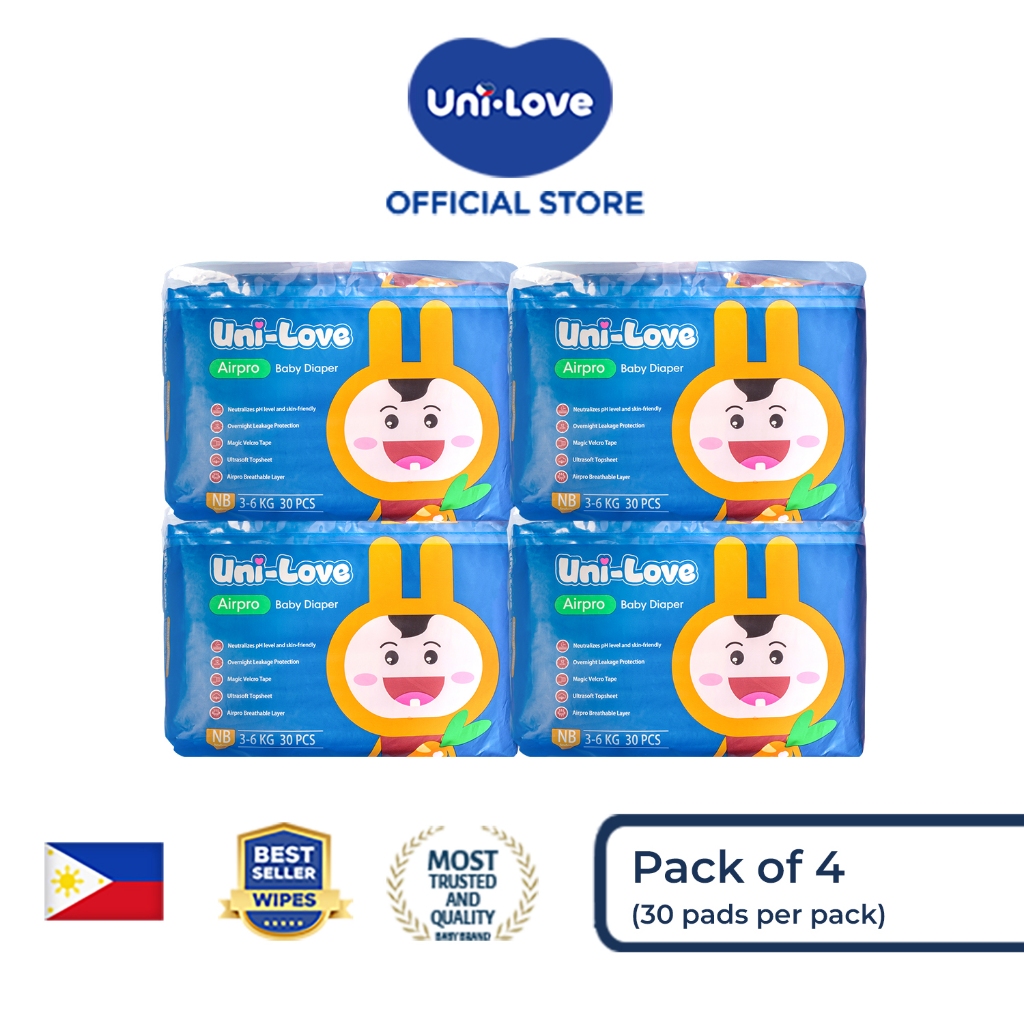 UniLove Airpro Baby Diaper 30's (Newborn) Pack of 4 | Shopee Philippines