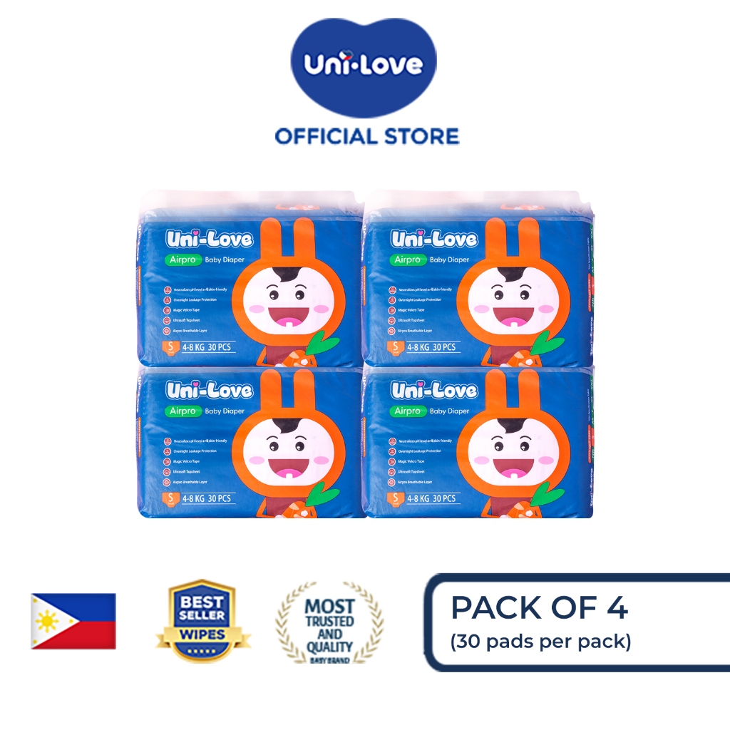 UniLove Airpro Baby Diaper 30's (Small) Pack of 4 - Hypoallergenic ...