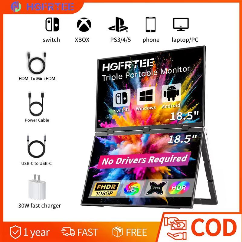 HGFRTEE Folding Monitor Dual Portable Displayuilt-in Stand 18.5 Inch ...