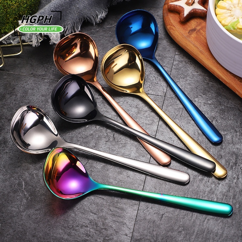 【HGPH】 Stainless Steel Big Head Round Spoon Net Red Golden Dinner Long ...