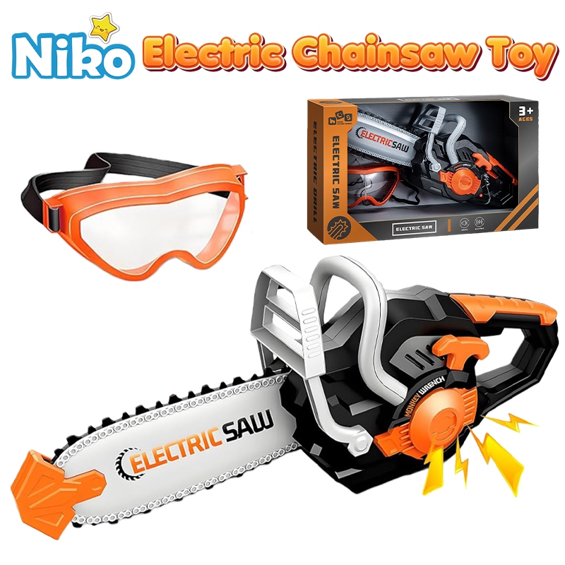 NIKO Kids Electric Chainsaw Toy Construction Tool with Realistic Sound ...
