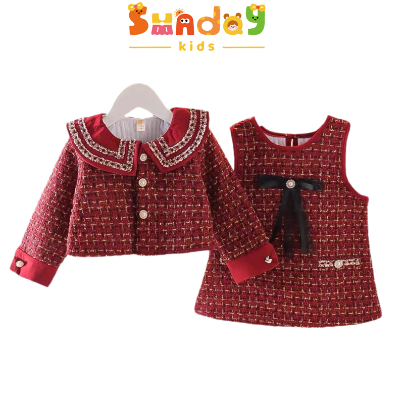 2PCS Kids Girl Dress Sets Long Sleeve Plaid Coat With Dress Suit Girls ...