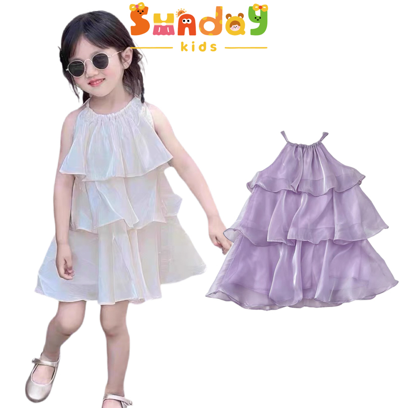 Girls Princess Dress 3 Color Ruffled Edge Strapless Dress Sleeveless ...