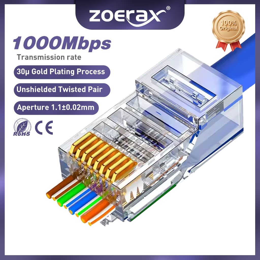 11.11 Big Sale ZoeRax CAT6a Cat6 CAT5e RJ45 Pass through Connector FTP ...