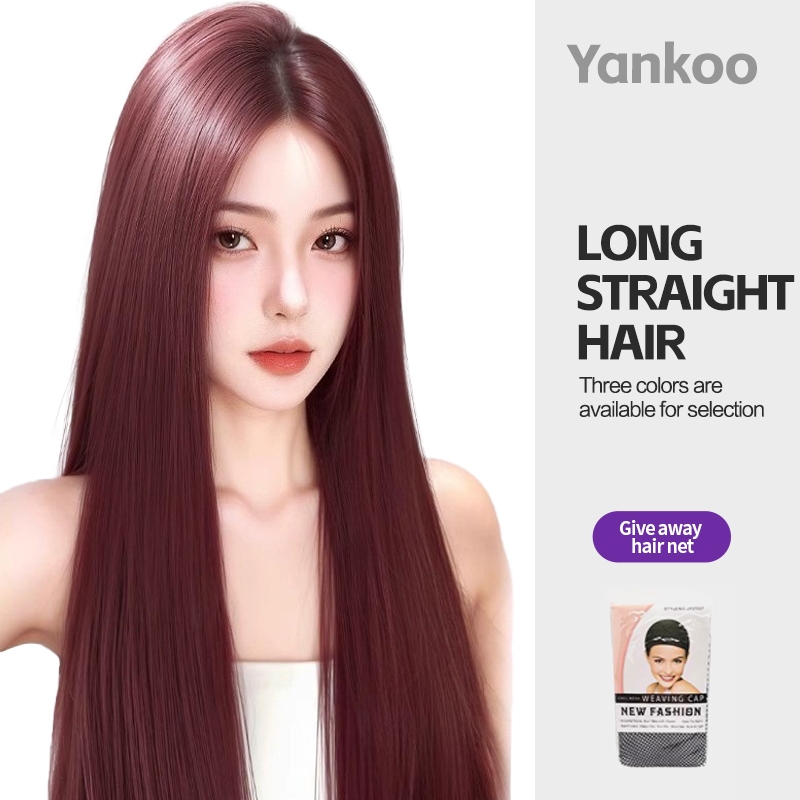 Long Straight Rose Red Cosplay Full Wig - Sweet Cool Hime Style Natural ...