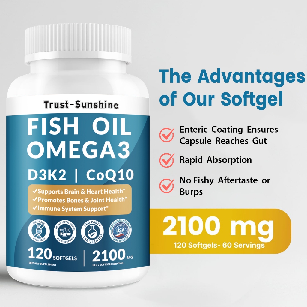 Trust-sunshine Fish Oil Capsules Coenzyme Q10, Vitamin D3+K2, Heart and ...