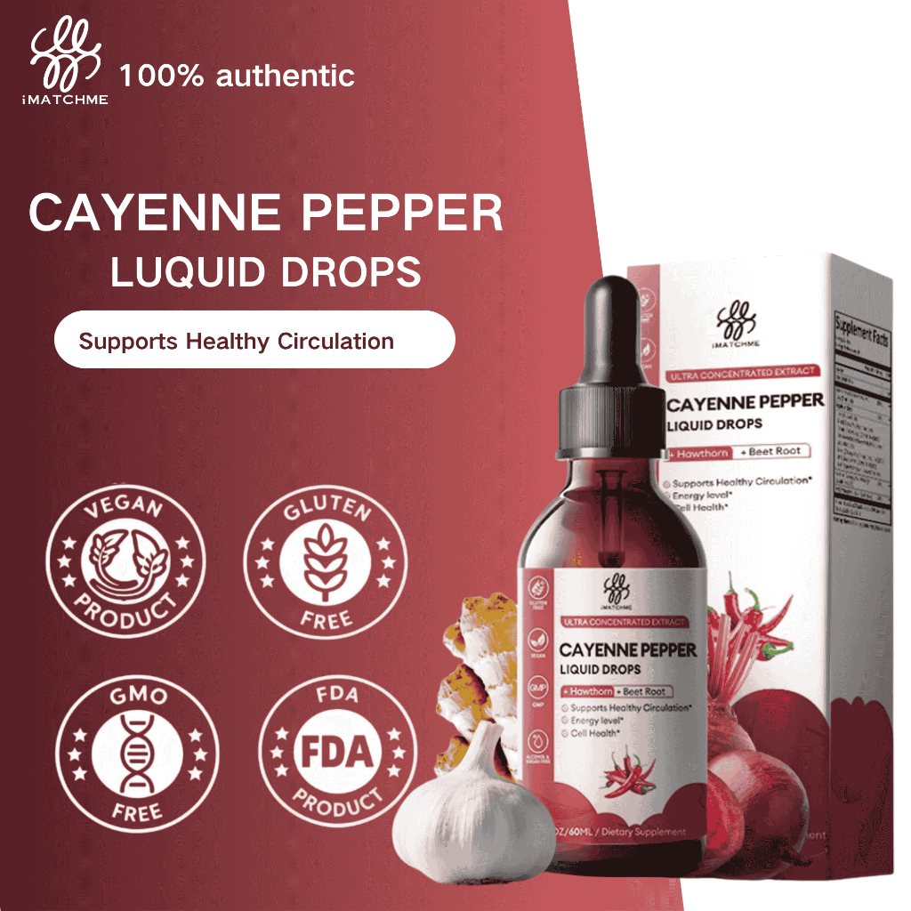 iMATCHME Cayenne Pepper Drops Supplement Liquid,with Hawthorn,Beet,Ginseng,Centella Asiatica ...