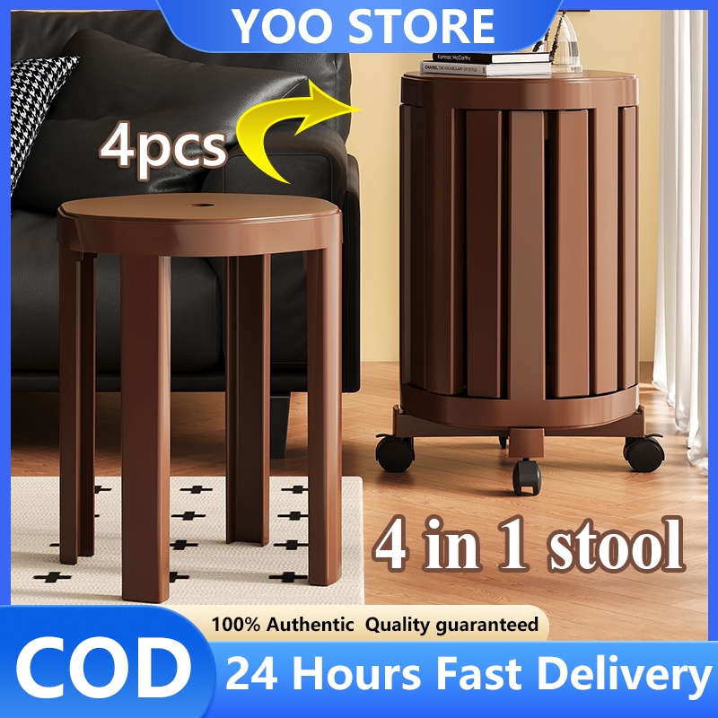 4-in-1 Solid Wood Round Stool Multifunctional Living Room Sofa Chair ...