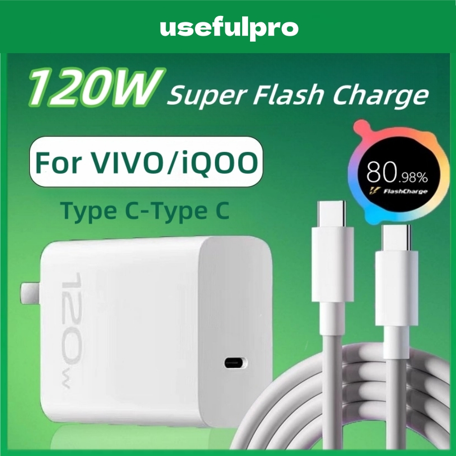 For VIVO iQOO 120W Super Flash Charge Type C-C Fast Charger Power ...