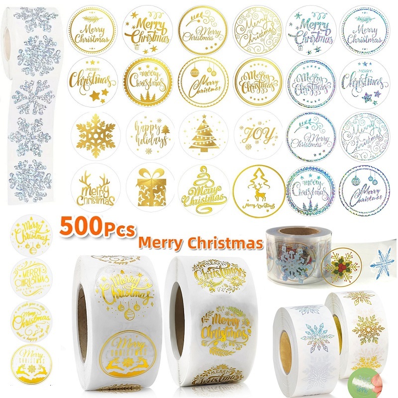 500pcs/roll Christmas Sticker Gift Label Santa Claus Snowflake DIY 2 ...