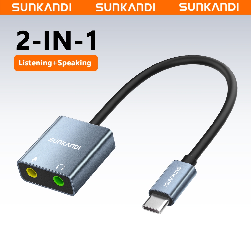 SUNKANDI 3.5mm USB/Type-C Headphone Splitter External Sound Card HUB ...