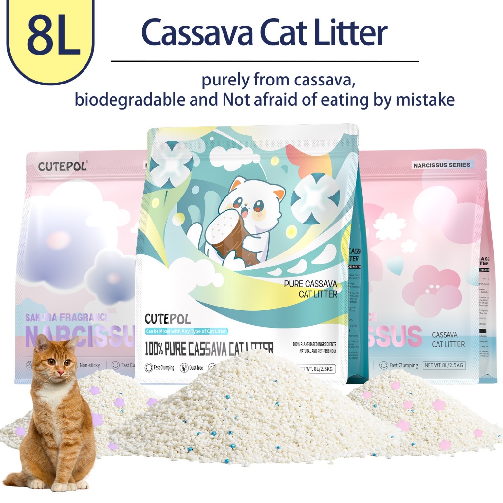 Cutepol Cassava catlitter 16L/5kg Fast-clumping, Dust-Free, and ...
