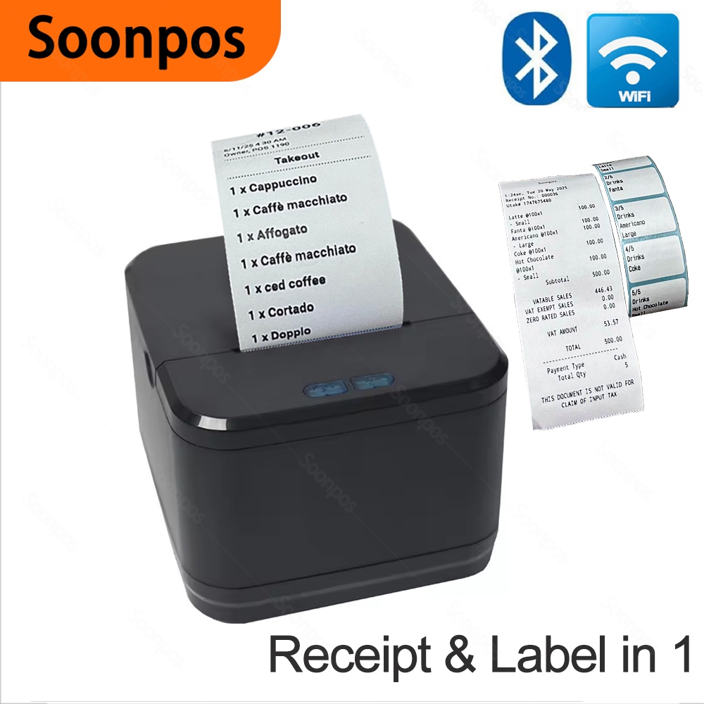 Soonpos Mini Desktop 58mm Thermal POS Printer 2 in 1 Receipt Sticker ...