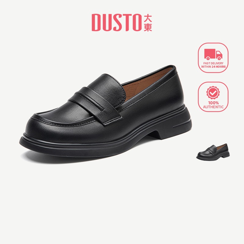 DUSTO Shoes for Women Black Shoes Loafers Shoes Round Toe 3.2cm Thick ...