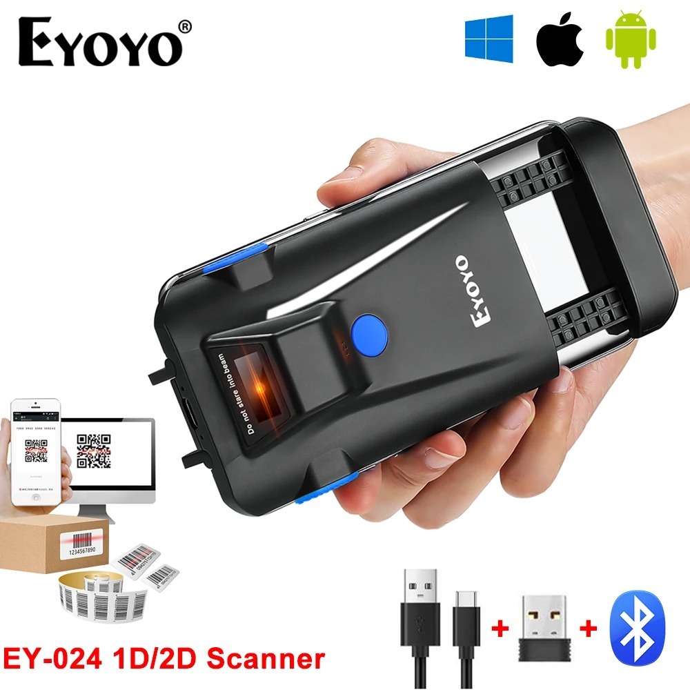 Eyoyo 1D/2D Barcode Scanner – Phone Back Clip Design, 3-in-1 (USB ...