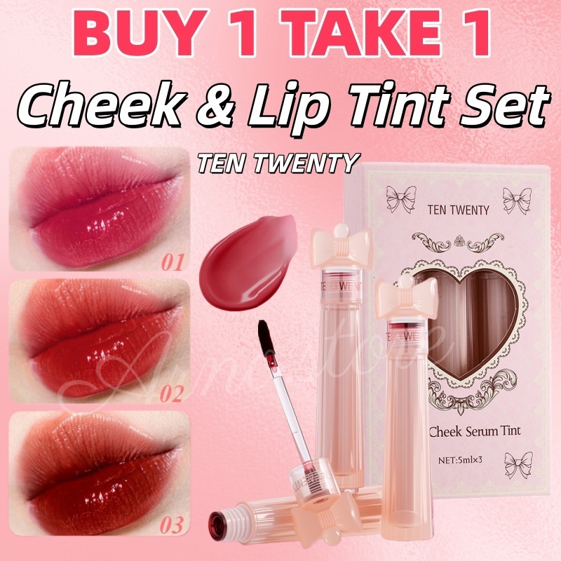 TEN TWENTY Cheek & Lip Tint Set - 3 Shades Moisturizing Long Lasting ...