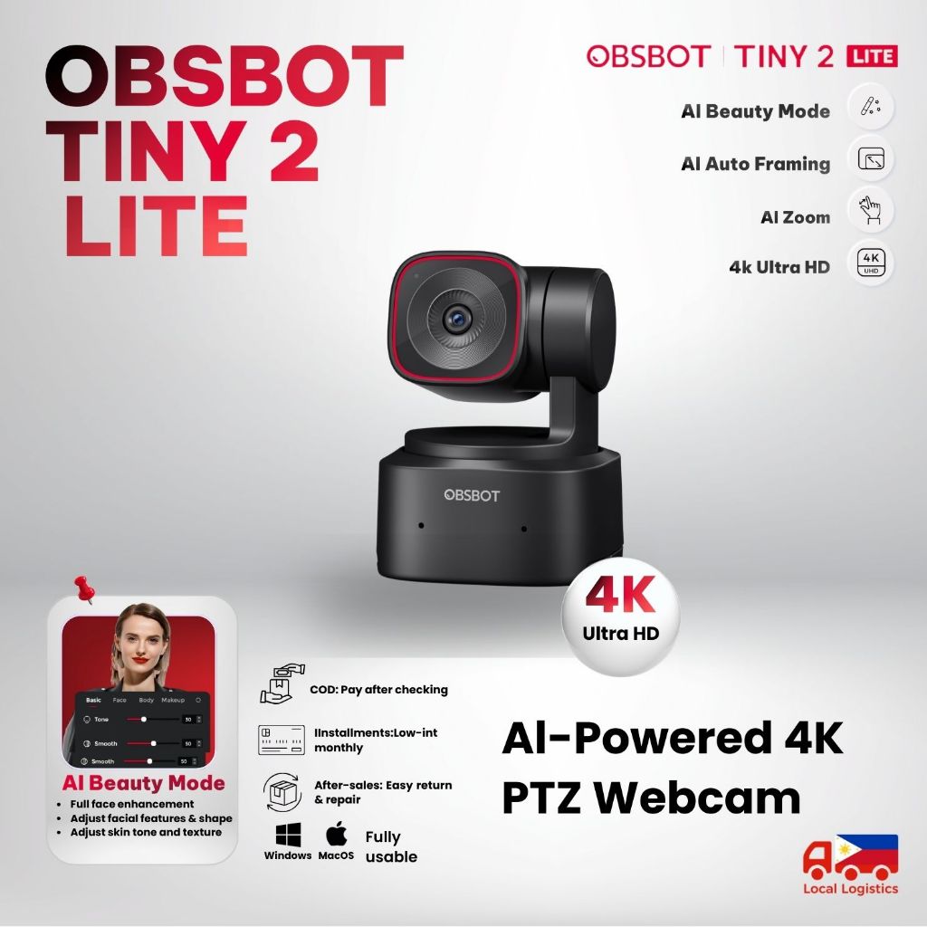 [Local Shipping]OBSBOT Tiny 2 Lite - 4K Webcam for PC, AI Tracking PTZ ...