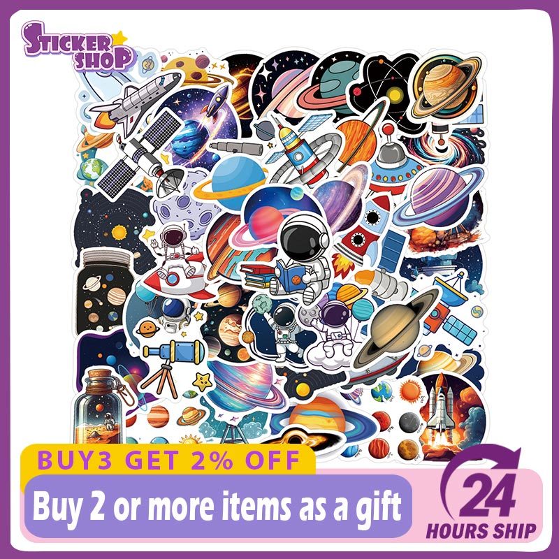 62pcs Outer Space Astronauts Planet Stickers DIY Phone Laptop Luggage ...