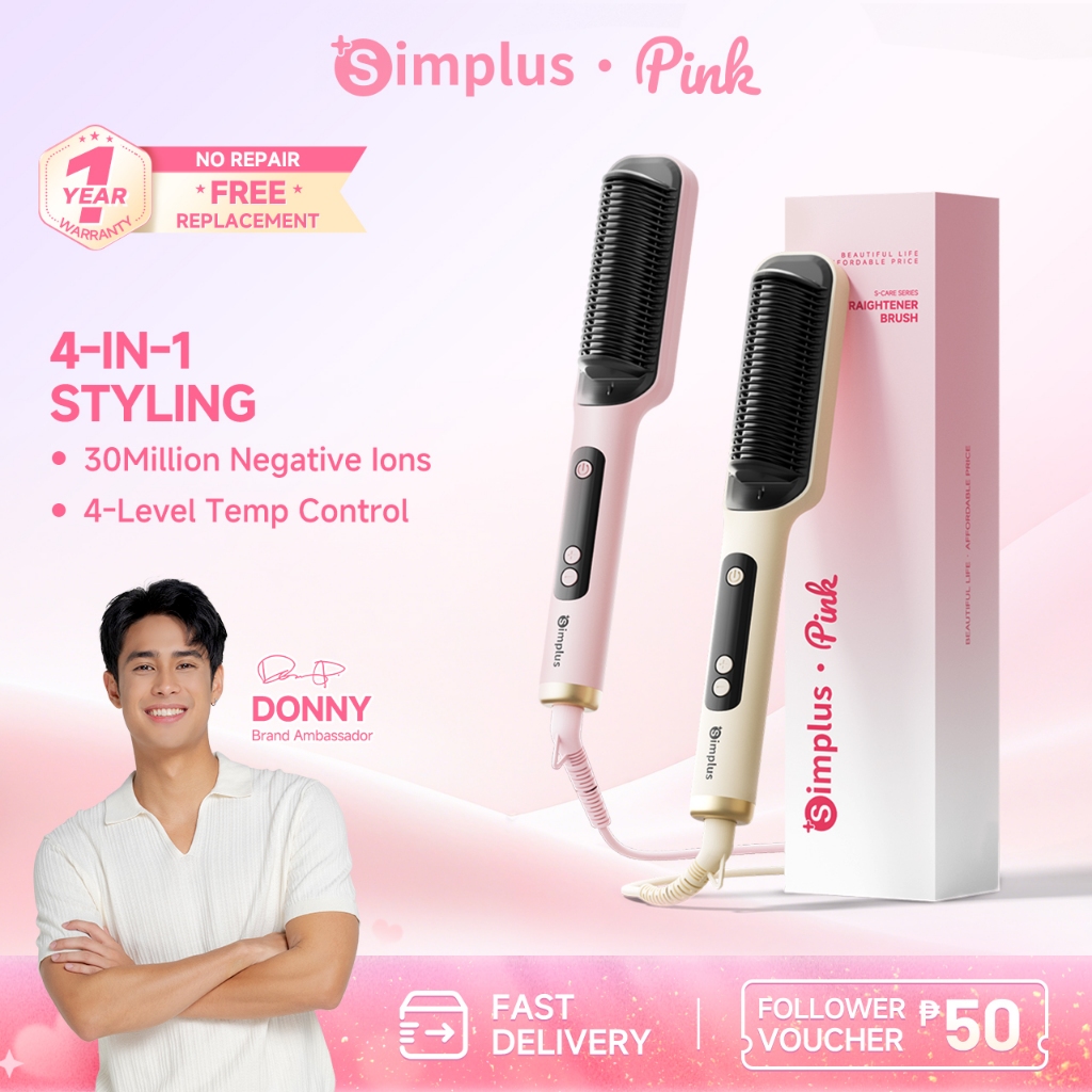 Simplus Hair Straightener Brush 30 million negative ions 4 heat ...