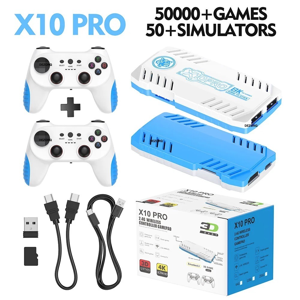 NEW 128G Game Stick X10 Pro 4K Video TV Game Console Wireless Gamepads ...
