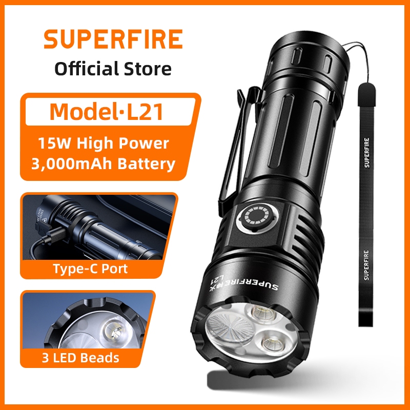 SUPERFIRE L21 15W Zoomable Flashlight Rechargeable Waterproof Work ...