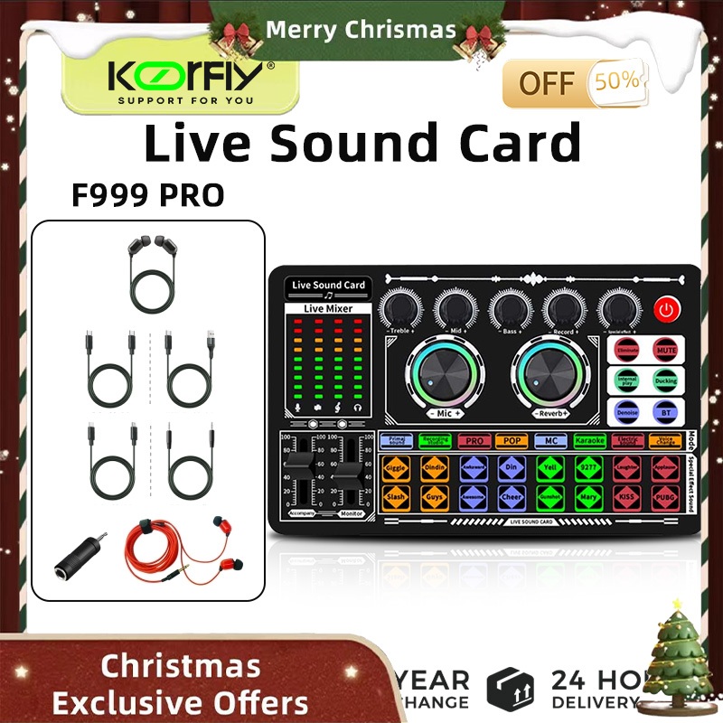 KOORFLY F999 PRO Sound Card With Condenser Wireless Microphone Audio ...