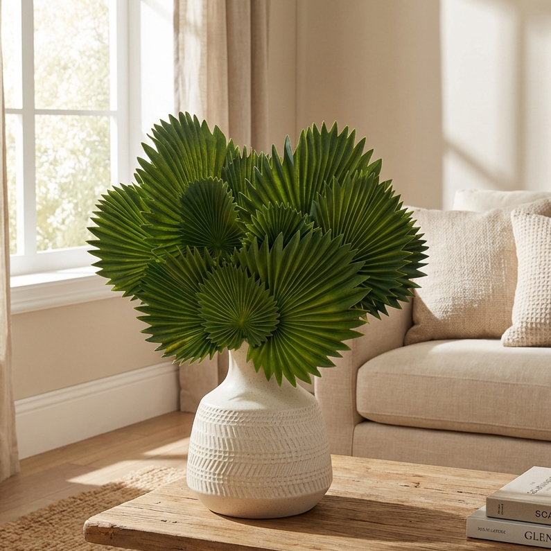 3pcs Artificial Green Fan Palm Leaves Anahaw Dahon Real Touch PU Home ...