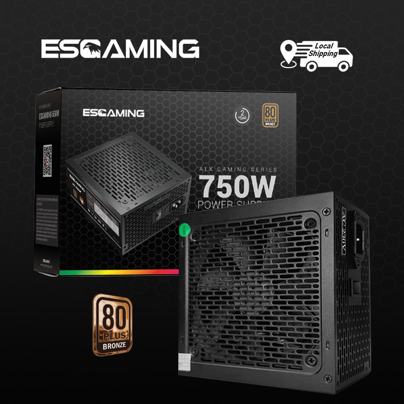 Esgaming 80Plus+ Bronze Certified 750W Gaming PSU Non Modular ATX Power ...