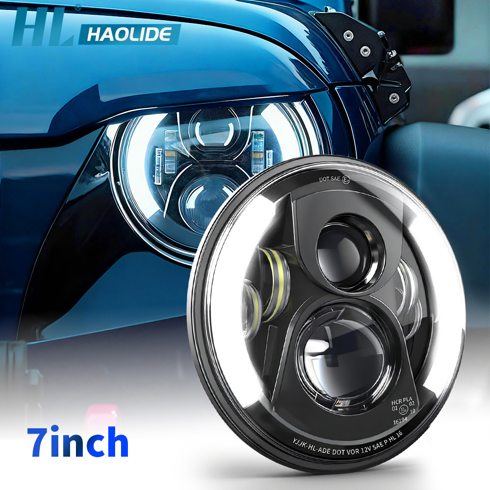 2PCS 7 “ 240W LED Headlight Round Motorcycle Headlight H4 Hi-Lo Beam ...