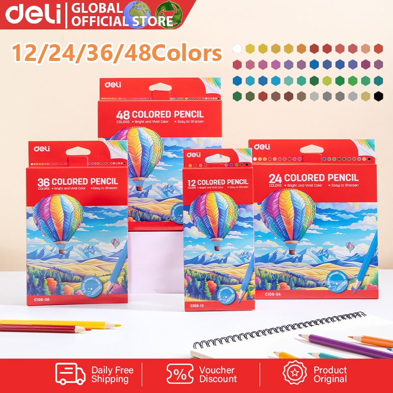 Deli Colored Pencil 12/24/36/48 Colors Hexagonal Rod Colored Lead EC108 ...