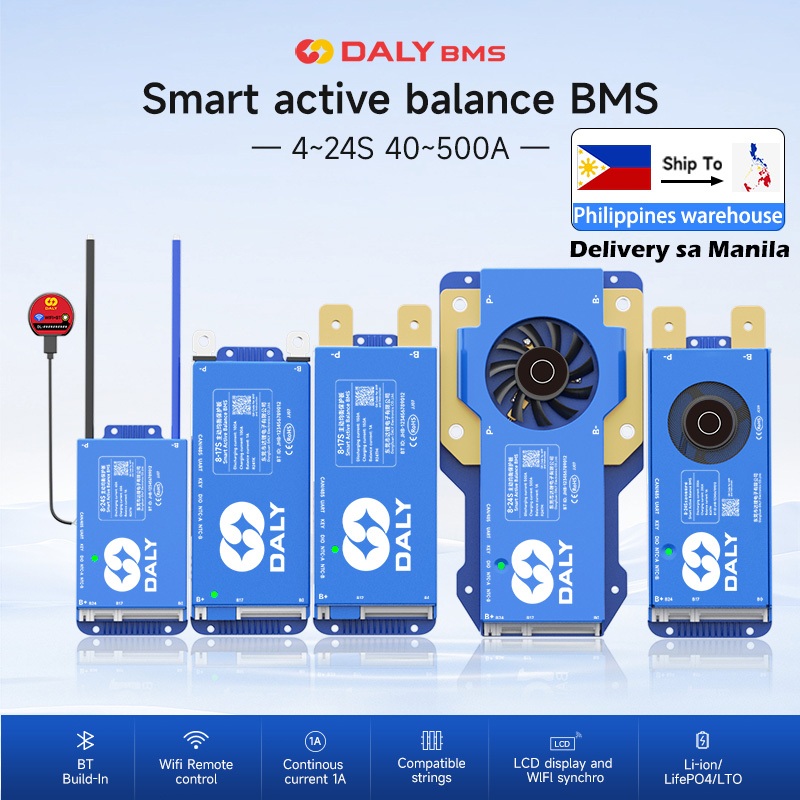 DALY Active Balance BMS 4-24S 40-500a 12v 24v 48v 36v 60v 72v Lifepo4 ...