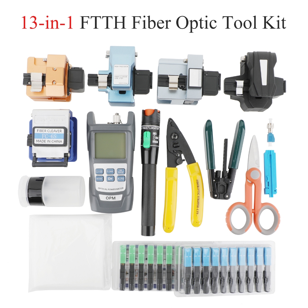 Fiber optic termination & testing tool kit (10/13 PCS in 1) includes ...
