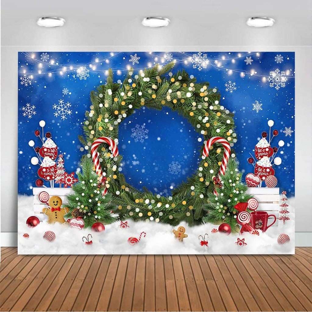 Christmas Candyland Backdrop Blue Candy House Snowflake Wonderland Xmas ...