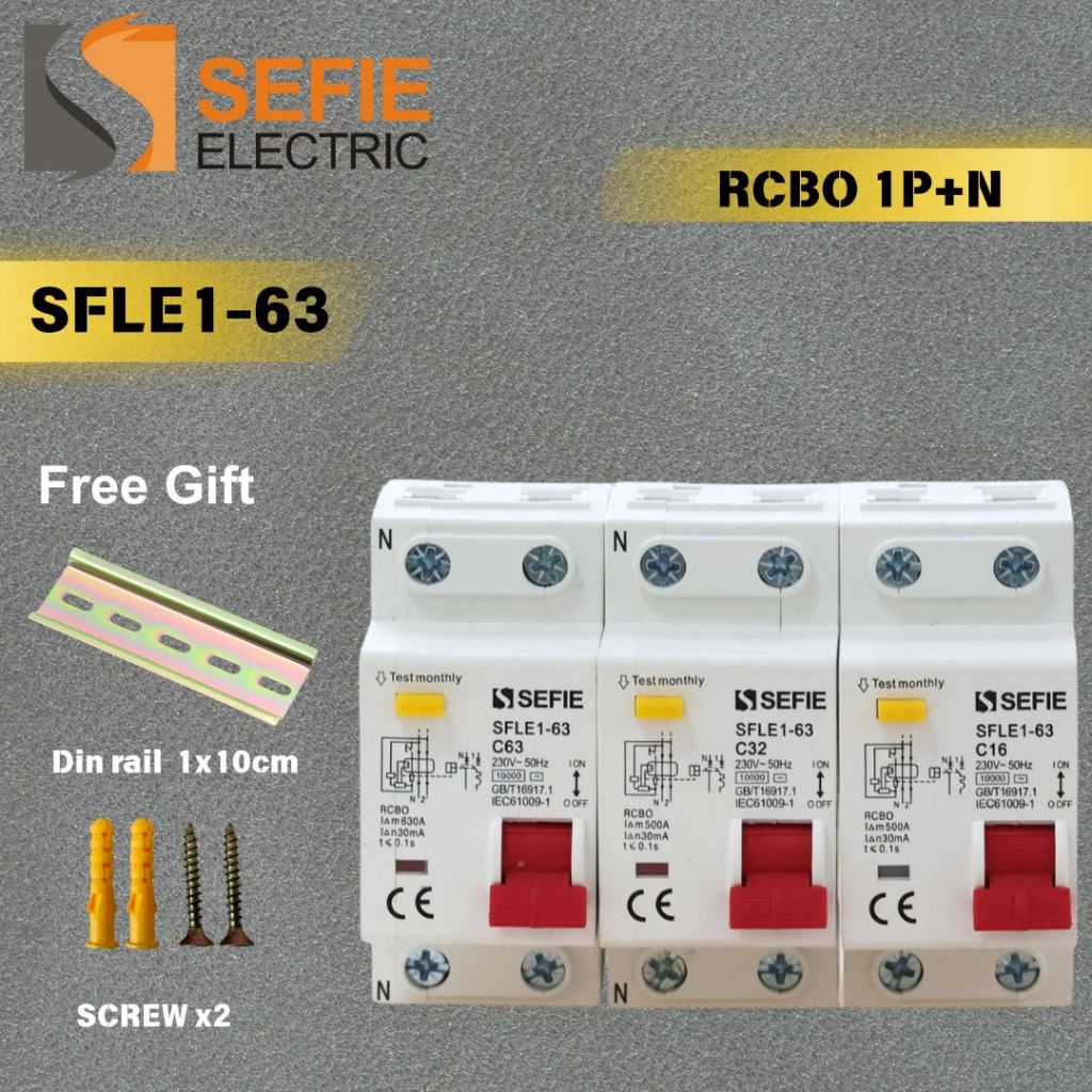 Free Din Rail RCBO Circuit Breaker 1P+N 16A 32A 63A 230V Residual ...