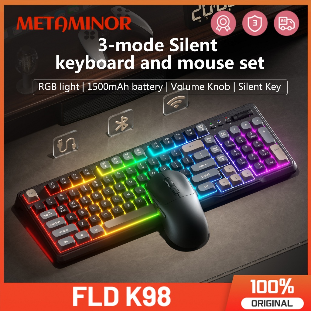Meta K98 Bluetooth 2.4g Wired 3mode Silent Wireless Keyboard and Mouse ...