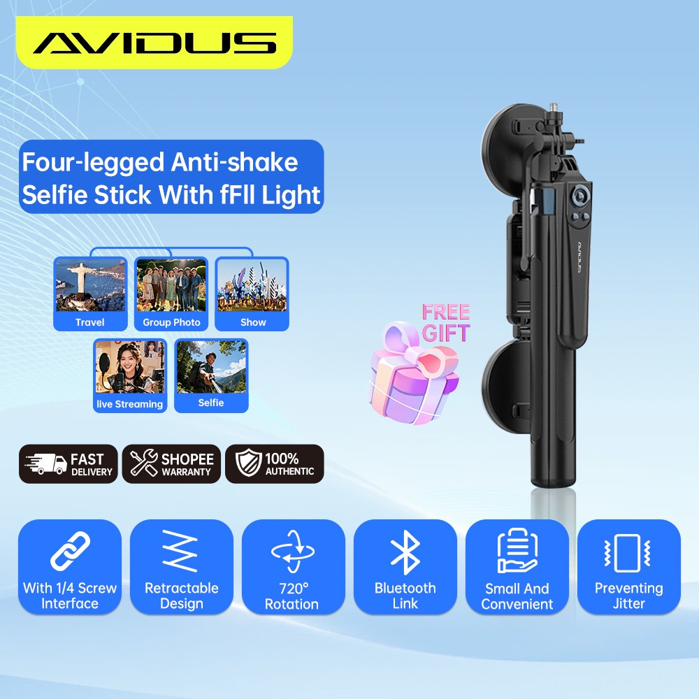 AVIDUS R30 Selfie Stick Quadruped Gimbal Stabilizer Camera Wireless Bluetooth Foldable With Fill ...