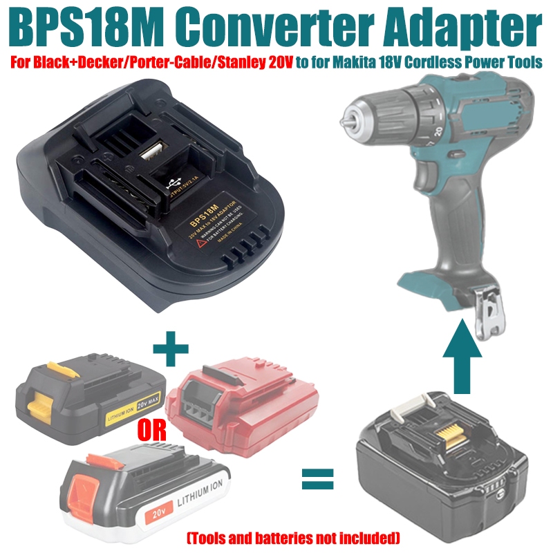 BPS18M Adapter for Black+Decker/Porter-Cable/Stanley 20V Battery To for ...