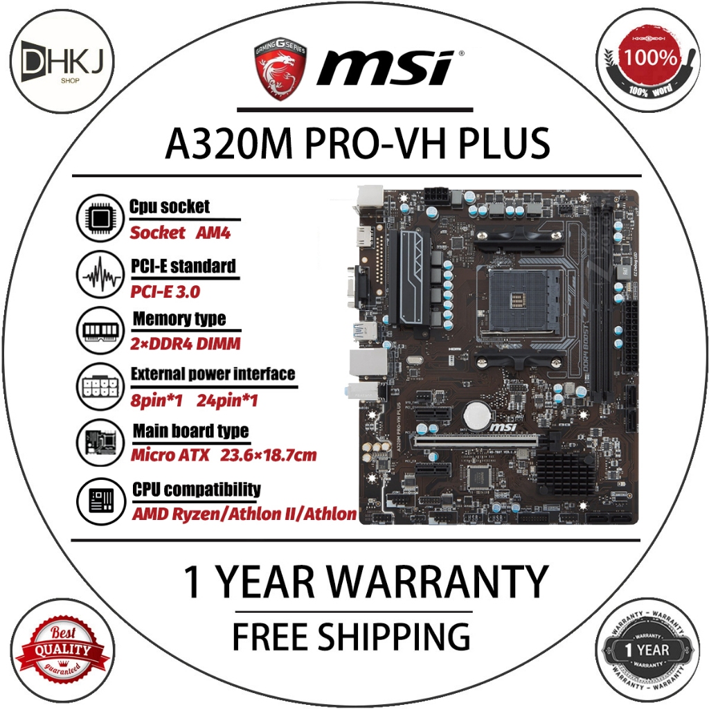 USED MSI A320M PRO-VH PLUS Motherboard 32GB HDMI Socket AM4 DDR4 Micro ...