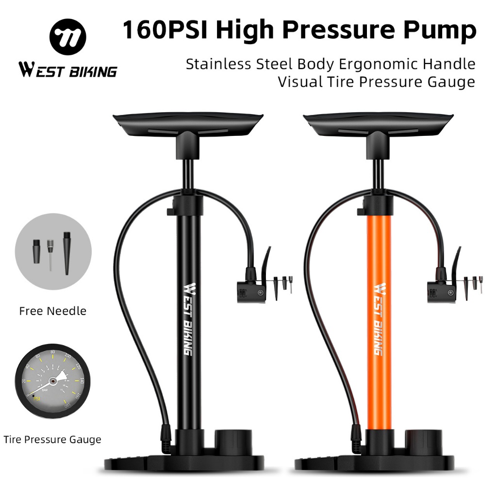 WEST BIKING Bicycle Pump 160PSI High Pressure Pump With Pressure Gauge Road Bike Mountain Bike ...