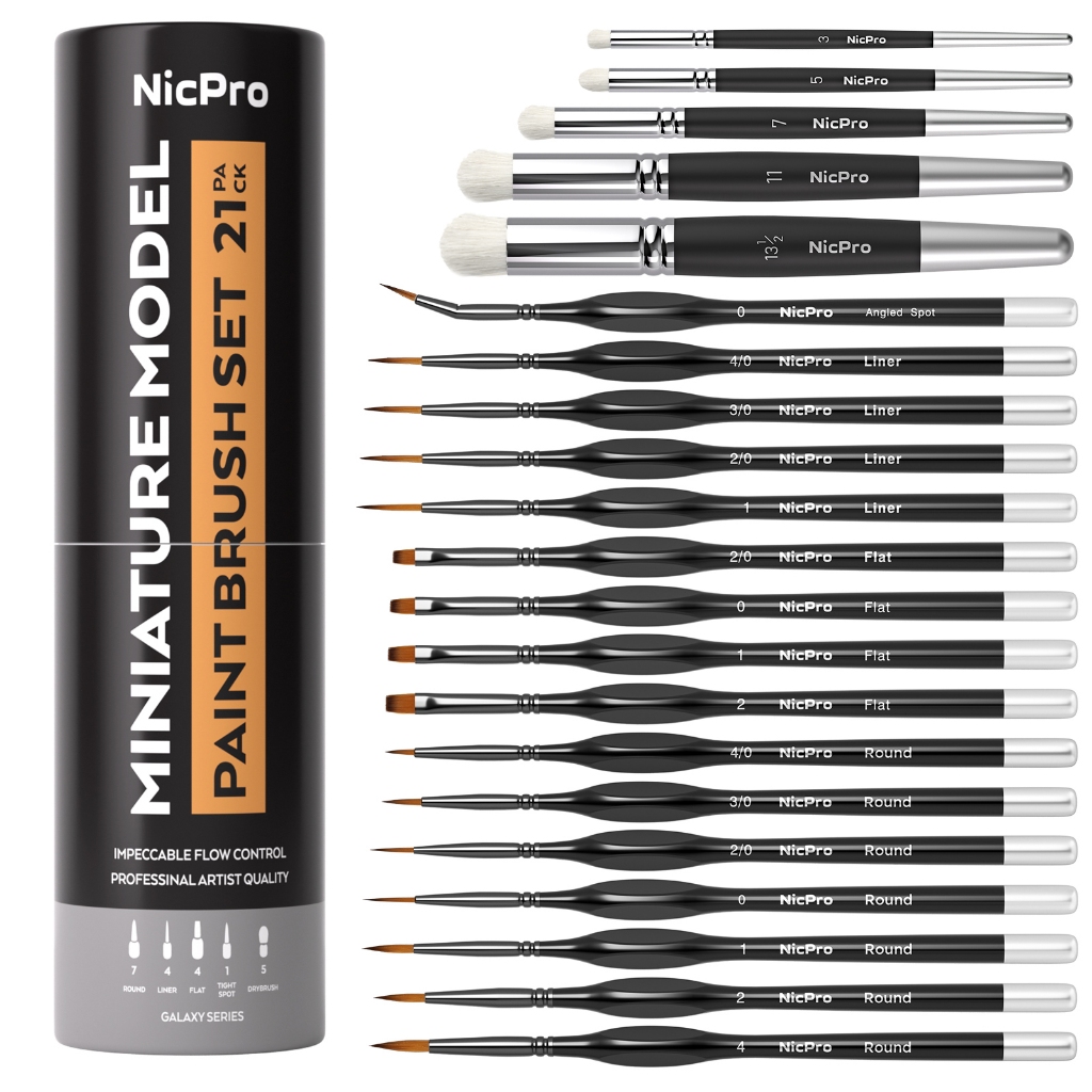 Nicpro 21 PCS Miniature Paint Brushes Drybrush - Model Paint Brush Set ...