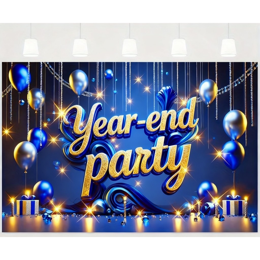 5X3FT Blue Gold year-end party Decorations Party Banner Blue year-end ...