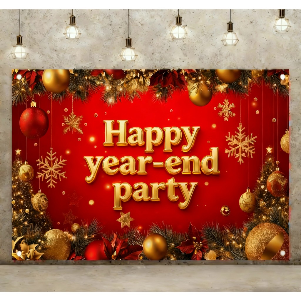 Happy year-end party Backdrop Red and Gold year-end party Photography ...