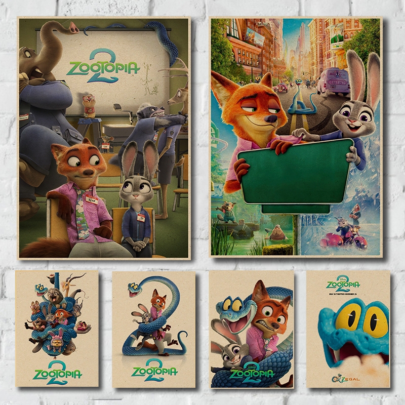 Zootopia 2 Adorable Judy Nick Fox Vintage Kraft Paper Poster Dorm Room ...