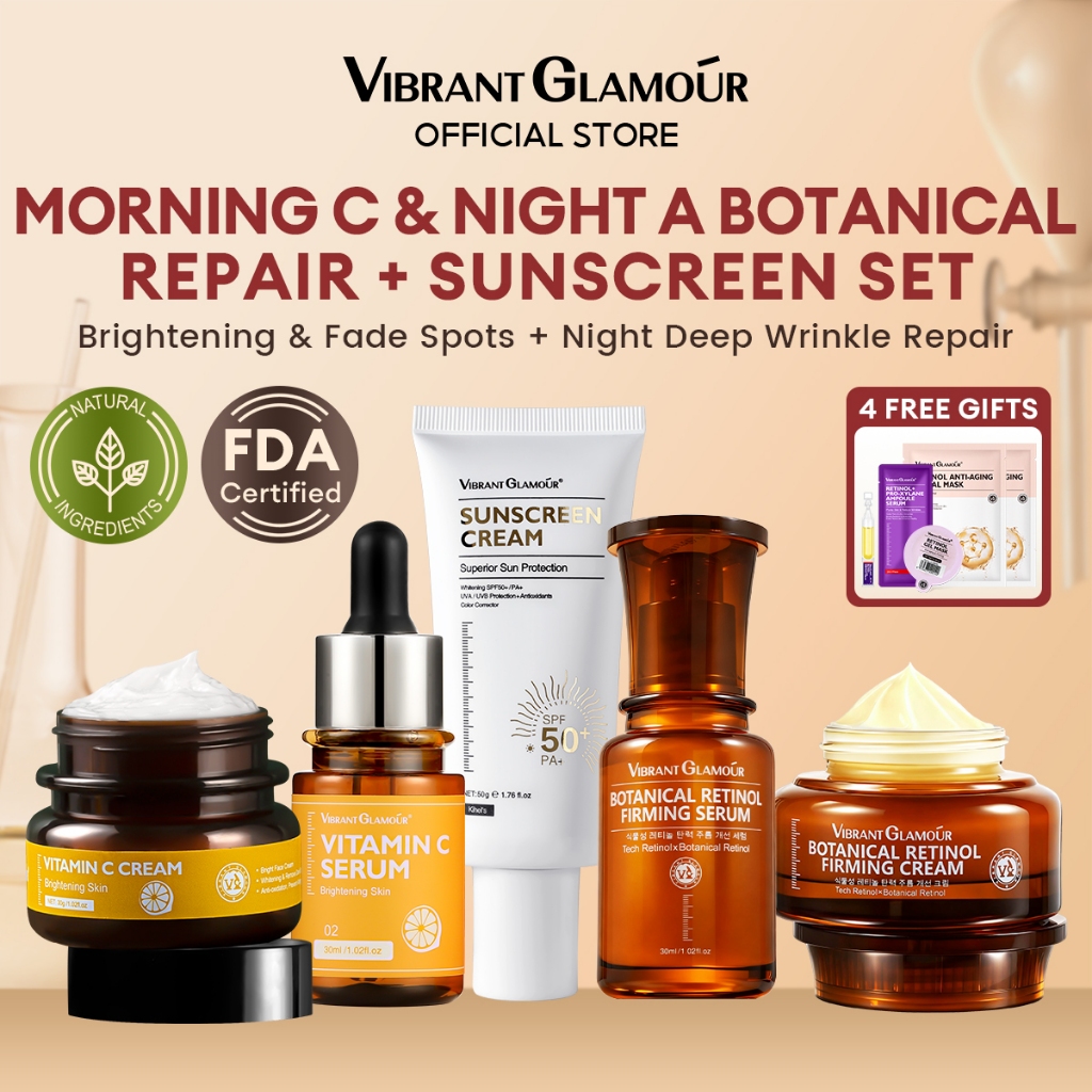 VIBRANT GLAMOUR Morning C & Night A Botanical Repair + Sunscreen 5PCS ...